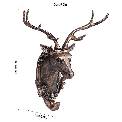 Fdit Stylish Resin Animal Shape Bathroom Wall Towel Hanging Hook Coat Hat Keys Hanger Deer Head Shape Home Decoration(Antique Gold)