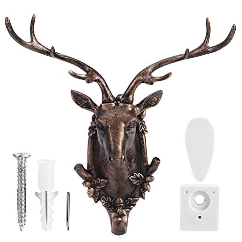 Fdit Stylish Resin Animal Shape Bathroom Wall Towel Hanging Hook Coat Hat Keys Hanger Deer Head Shape Home Decoration(Antique Gold)