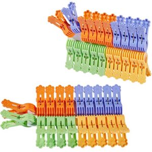 Foshine ClothesPins 40 Pack Clothes Clips for Drying Clothing Clips Blue Yellow Green Orange Colored Laundry Clips Clothespins Plastic Pegs Windproof Photo Paper Pegs Craft Clips Painting Display