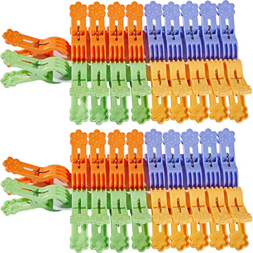 Foshine ClothesPins 40 Pack Clothes Clips for Drying Clothing Clips Blue Yellow Green Orange Colored Laundry Clips Clothespins Plastic Pegs Windproof Photo Paper Pegs Craft Clips Painting Display