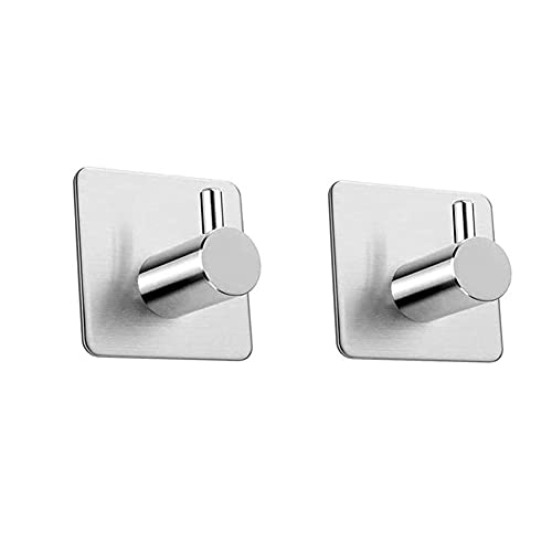 GBSTORE 2 Pcs 304 Stainless Steel Self Adhesive Hooks, Wall Hanger Hooks, Heavy Duty Hooks, Kitchen Bathrooms Hooks for Hanging Clothes,Bags,Scarves,Coats, Bath Towel (Silver Towel Hooks)