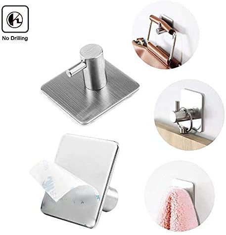 GBSTORE 2 Pcs 304 Stainless Steel Self Adhesive Hooks, Wall Hanger Hooks, Heavy Duty Hooks, Kitchen Bathrooms Hooks for Hanging Clothes,Bags,Scarves,Coats, Bath Towel (Silver Towel Hooks)