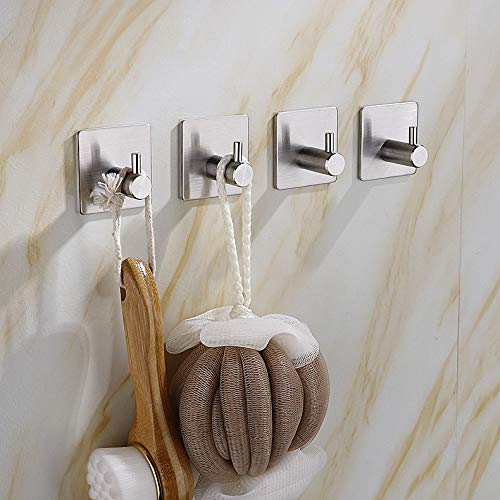 GBSTORE 2 Pcs 304 Stainless Steel Self Adhesive Hooks, Wall Hanger Hooks, Heavy Duty Hooks, Kitchen Bathrooms Hooks for Hanging Clothes,Bags,Scarves,Coats, Bath Towel (Silver Towel Hooks)