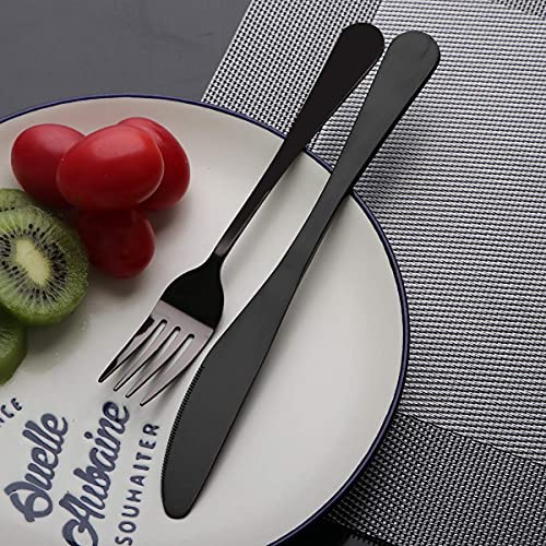 Travel Utensils Set with Case Reusable Portable Cutlery Set Stainless Steel 8pcs Including Dinner Knife Fork Spoon Chopsticks straws(Black)