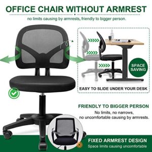 KOLLIEE Armless Office Chair Mesh Ergonomic Small Desk Chair Armless Adjustable Swivel Black Computer Task Chair No Armrest Mid Back Home Office Chair for Small Spaces