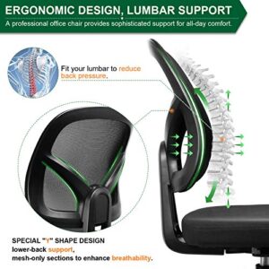 KOLLIEE Armless Office Chair Mesh Ergonomic Small Desk Chair Armless Adjustable Swivel Black Computer Task Chair No Armrest Mid Back Home Office Chair for Small Spaces