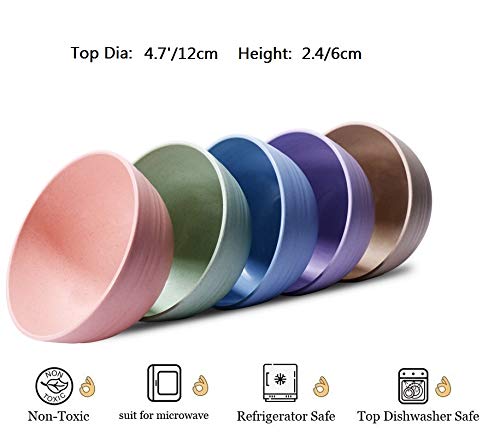 Unbreakable reusable mini Bowls Eco-Friendly Wheat Straw Dinner/Dessert/Salad Bowls Lightweight Noodle Bowl,Dishwasher & Microwave Safe bowls sets 4 Pieces (4.7')