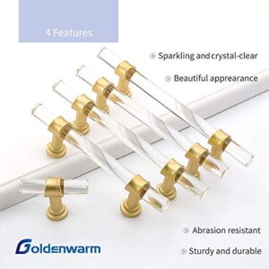 goldenwarm 10 Pack 4in Cabinet Handles Acrylic Drawer Pull - LS9165GD102 Modern Crystal Cupboard Furniture Hardware Modern Crystal Cupboard Handles Clear Acrylic Hardware