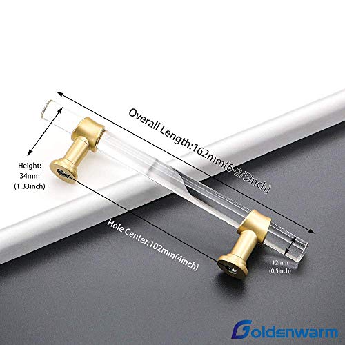 goldenwarm 10 Pack 4in Cabinet Handles Acrylic Drawer Pull - LS9165GD102 Modern Crystal Cupboard Furniture Hardware Modern Crystal Cupboard Handles Clear Acrylic Hardware