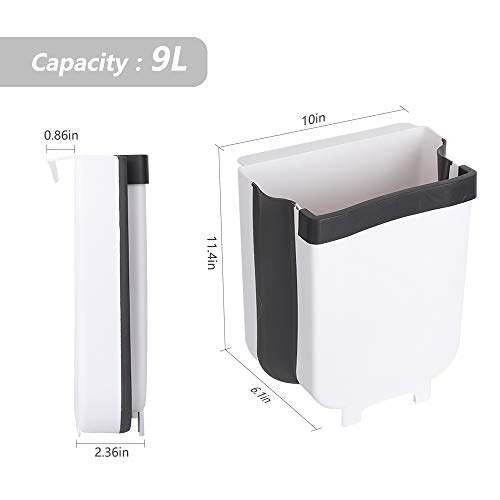 NEX Hanging Trash Can, Kitchen Collapsible Waste Bin, Small Folding Garbage Can Cabinet for Bathroom Bedroom Dorm Room Office, Wall Mounted Waste Basket -9L/2.4Gallon