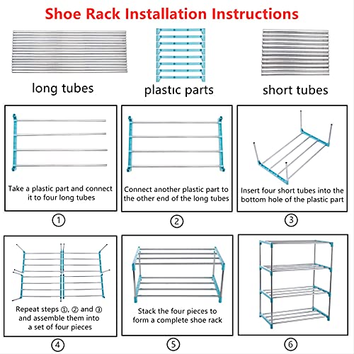 Xerhnan 4-Tier Stackable Small Shoe Rack, Lightweight Shoe Shelf Storage Organizer for Entryway, Hallway and Closet (blue)