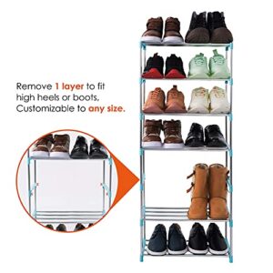 Xerhnan 4-Tier Stackable Small Shoe Rack, Lightweight Shoe Shelf Storage Organizer for Entryway, Hallway and Closet (blue)