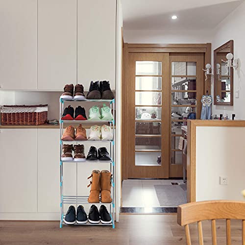 Xerhnan 4-Tier Stackable Small Shoe Rack, Lightweight Shoe Shelf Storage Organizer for Entryway, Hallway and Closet (blue)