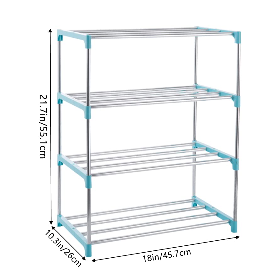 Xerhnan 4-Tier Stackable Small Shoe Rack, Lightweight Shoe Shelf Storage Organizer for Entryway, Hallway and Closet (blue)