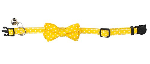 Gyapet Cat Collar Yellow with Bowtie Bell Safety Buckle Breakaway Kitten Puppy 7-11in Dot Colorful Adjustable Dot-Yellow