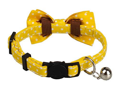 Gyapet Cat Collar Yellow with Bowtie Bell Safety Buckle Breakaway Kitten Puppy 7-11in Dot Colorful Adjustable Dot-Yellow