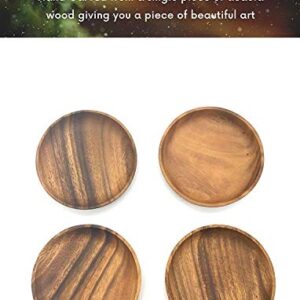 Acacia Handmade Wood Carved Plates - Set of 4 Calabash Bowls Size 4" (Round)