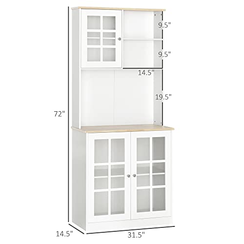 HOMCOM Kitchen Buffet with Hutch, Storage Pantry with 3 Cabinets, 2 Open Shelves and Large Countertop, White