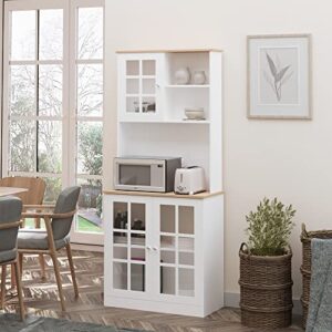 HOMCOM Kitchen Buffet with Hutch, Storage Pantry with 3 Cabinets, 2 Open Shelves and Large Countertop, White