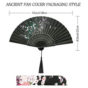 Zonon 4 Pieces Handheld Floral Folding Fans Flower Hand Held Fans Silk Bamboo Fans with Tassel Women's Hollowed Bamboo Hand Holding Fans for Women and Men, 4 Styles