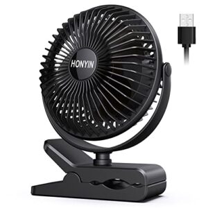 honyin usb clip on fan, 720° rotation small desk & clip fan, personal cooling fan with sturdy clamp, 3 speeds, quiet little fan by usb plug in, for bedroom office desktop treadmill