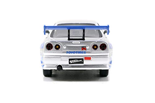 Fast & Furious Brian's Nissan Skyline GT-R R34 Silver & Nissan GT-R R34 Blue 1:32 Die - cast Car, Toys for Kids and Adults