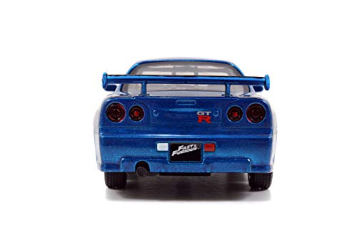 Fast & Furious Brian's Nissan Skyline GT-R R34 Silver & Nissan GT-R R34 Blue 1:32 Die - cast Car, Toys for Kids and Adults