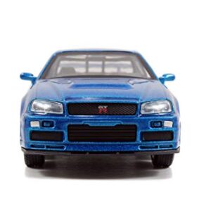 Fast & Furious Brian's Nissan Skyline GT-R R34 Silver & Nissan GT-R R34 Blue 1:32 Die - cast Car, Toys for Kids and Adults