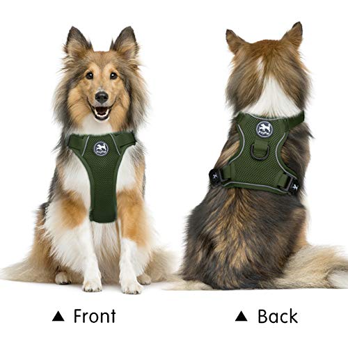 PoyPet Reflective Soft Breathable Mesh Dog Harness Choke-Free Double Padded Vest with Adjustable Neck and Chest(Military Green,M)