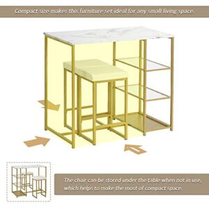 P PURLOVE 3-Piece Modern Pub Set Counter Height Pub Table Set Kitchen Bar Table Set with 2 Bar Stools for Small Place