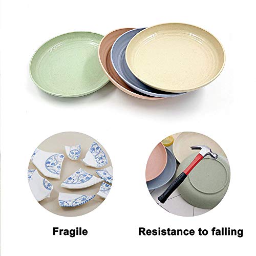 N/ A 4 Pcs 7 Inch Lightweight Wheat Straw Plates, Unbreakable Dinner Plate, Toddler, Anti-fallen, Dishwasher Microwave Safe Plates (4 colors)