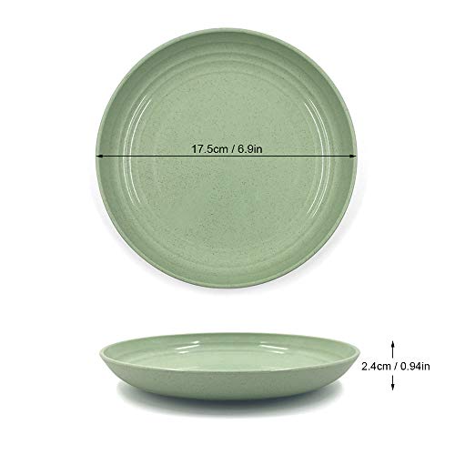 N/ A 4 Pcs 7 Inch Lightweight Wheat Straw Plates, Unbreakable Dinner Plate, Toddler, Anti-fallen, Dishwasher Microwave Safe Plates (4 colors)