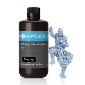 anycubic 3d printer resin, 405nm high precision fast curing uv photopolymer resin for lcd 3d printing, grey 1kg