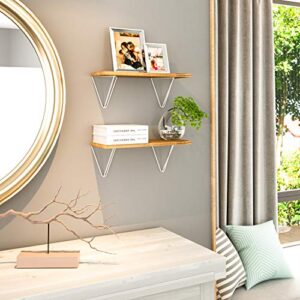 Wallniture Colmar 17"x6" Floating Shelves for Bedroom Wall Decor, Wood Wall Shelf Set of 2, Wall Bookshelf Set, Floating Shelf Natural Burnt with White Shelf Brackets