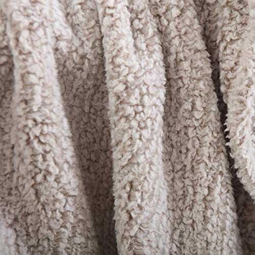 Ultra Soft Cozy Sherpa Throw Blanket, Light Weight Warm Decorative Throw Blanket with Tassel, 2 Tones Ombre Light Brown Pattern Reversible Boho Style Blanket for Sofa, Couch, Bedroom,Travel, 50”x60”