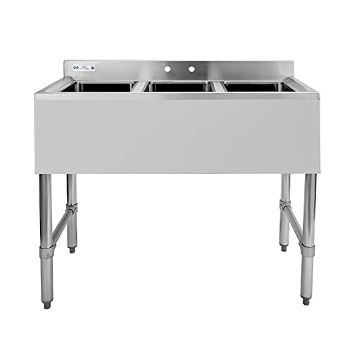 HALLY 3 Compartment Sink of Stainless Steel NSF Commercial Utility Basin with 10" L x 14" W x 10" D Bowl for Bar, Restaurant, Kitchen, Hotel and Home