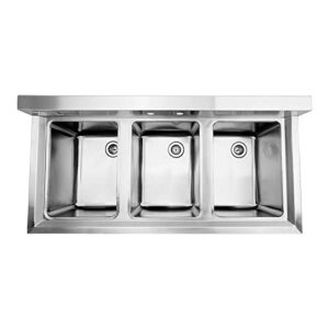 HALLY 3 Compartment Sink of Stainless Steel NSF Commercial Utility Basin with 10" L x 14" W x 10" D Bowl for Bar, Restaurant, Kitchen, Hotel and Home