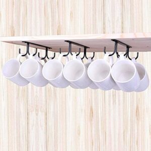 folou under cabinet mug rack, rustic mug organizer rack cup holder under shelf 12 hanging hooks rack for mugs, coffee cups and kitchen utensils display (black 3 pack 12 hooks)