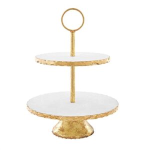 mud pie 42600586 tiered marble server white, gold, 16" x 12" dia