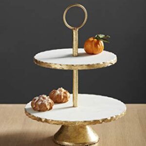 Mud Pie 42600586 Tiered Marble Server White, Gold, 16" x 12" dia