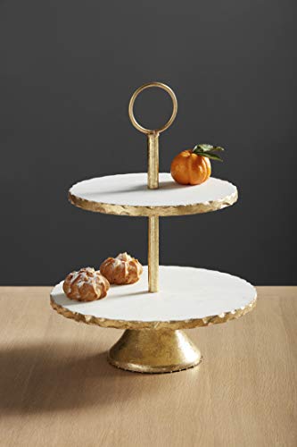 Mud Pie 42600586 Tiered Marble Server White, Gold, 16" x 12" dia