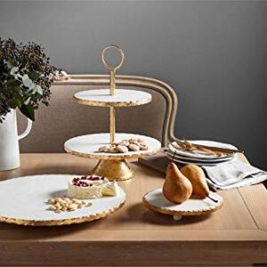 Mud Pie 42600586 Tiered Marble Server White, Gold, 16" x 12" dia