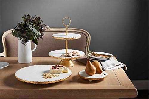 Mud Pie 42600586 Tiered Marble Server White, Gold, 16" x 12" dia