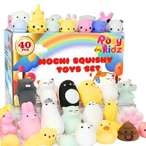 rosykidz 40pcs mochi squishy toys bulk, kids party favors squishies stress toys pack includes unicorn and animals toy for kids boys girls class prize box items, desk mini toys for classroom rewards