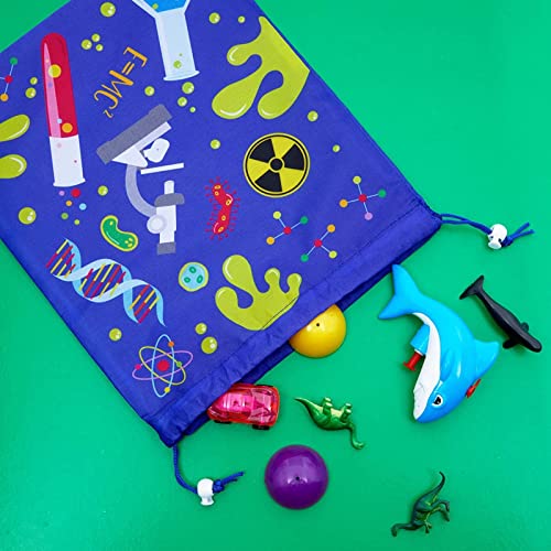 Drawstring Favor Bags for Kids Science Birthday Party (10 x 12 in, 12 Pack)