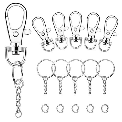 100 Pcs Swivel Snap Hook and Key Rings with Chain and Jump Rings for Keychain Lanyard DIY Jewelry Crafts Accessories(50 Pcs Lanyard Snap Hooks+50 Pcs Keychain Rings with Jump Rings)