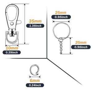 100 Pcs Swivel Snap Hook and Key Rings with Chain and Jump Rings for Keychain Lanyard DIY Jewelry Crafts Accessories(50 Pcs Lanyard Snap Hooks+50 Pcs Keychain Rings with Jump Rings)