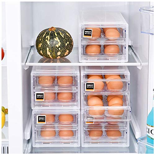 Refrigerator Egg Storage Bin, Drawer Double-layer Stackable Fridge Egg Organizer,Refrigerator fresh-keeping box,Egg Tray,Clear(24 grids)