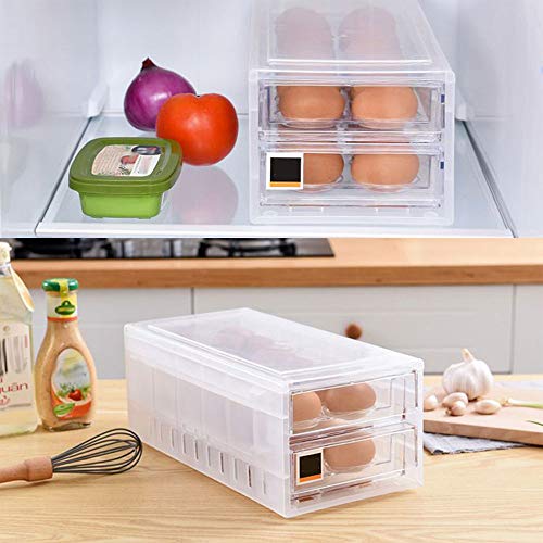 Refrigerator Egg Storage Bin, Drawer Double-layer Stackable Fridge Egg Organizer,Refrigerator fresh-keeping box,Egg Tray,Clear(24 grids)