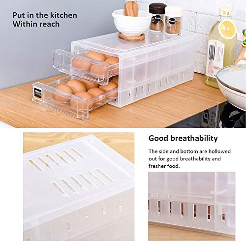 Refrigerator Egg Storage Bin, Drawer Double-layer Stackable Fridge Egg Organizer,Refrigerator fresh-keeping box,Egg Tray,Clear(24 grids)